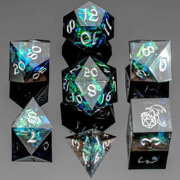 Black Captured Magic Sharp Edge Dice Set | EurekaPuzzles
