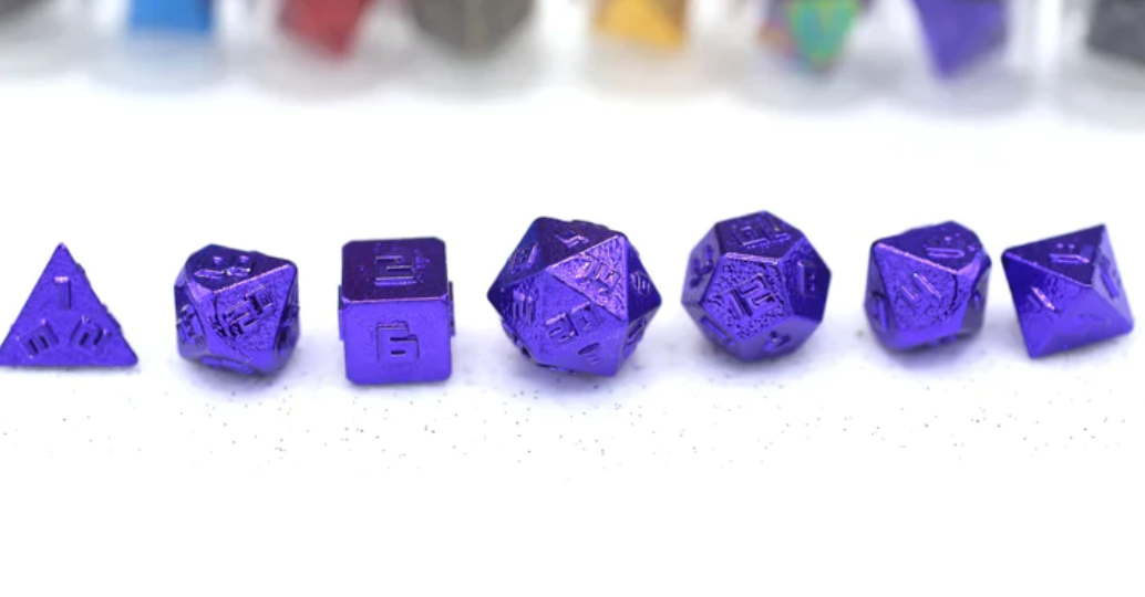 10MM Metal Purple RPG Dice Set by Hymgho | EurekaPuzzles