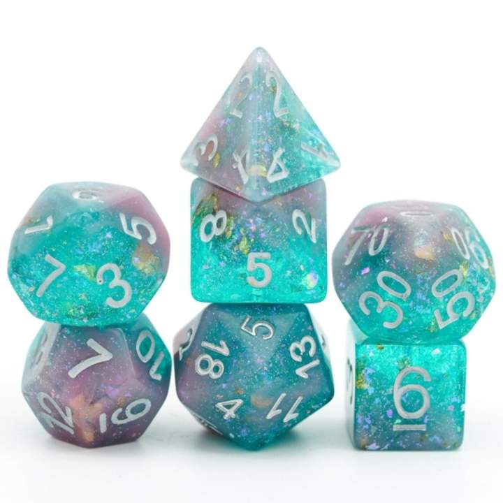 Pink & Green Seabed Treasure RPG Dice Set | EurekaPuzzles